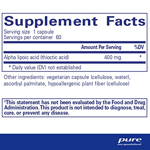 Pure Encapsulations Alpha Lipoic Acid 400 mg | ALA Supplement for Liver Support, Antioxidants, Nerve and Cardiovascular Health, Free Radicals, and Carbohydrate Support* | 60 Capsules