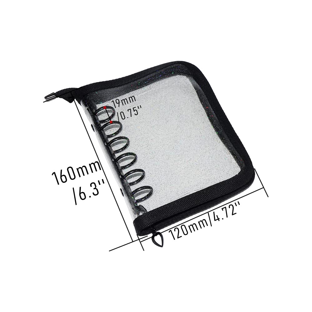 Clear A7 Binder Wallet Zipper Balck 6 Ring Glitter Budget Binders Loose Leaf Zip Up Binding Cover for Cash Envelopes System Photocard Album Journaling Planner (Black 4.5“x6)