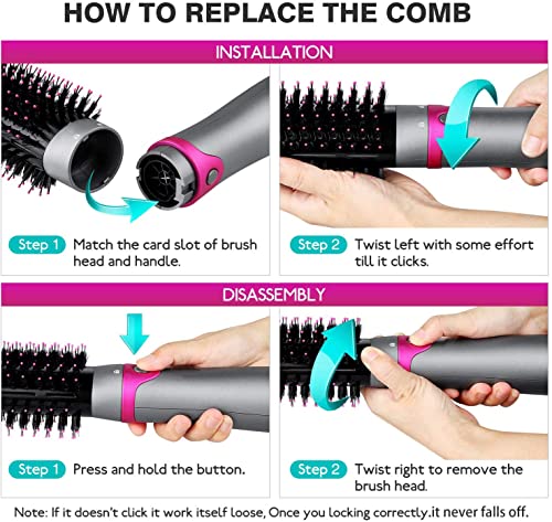 6 in 1 Hair Dryer Brush and Volumizer, Detachable Hair Dryer Styler, One-Step Hot Air Brush for Straightening Curling Drying Combing Styling