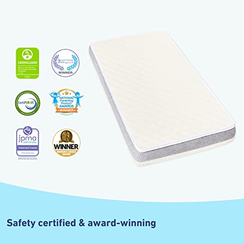 Graco Ultra 2-in-1 Premium Dual-Sided Crib & Toddler Mattress โ GREENGUARD Gold Certified, CertiPUR-US Certified Foam Core, Ultra-Soft 100% Machine-Washable Zip-Off Mattress Cover, 2-Sided Mattress