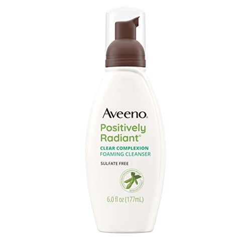 Aveeno Clear Complexion Foaming Oil-Free Facial Cleanser with Soy Extract & 0.5% Salicylic Acid, Acne Treatment Face Wash for Acne-Prone Skin, Sulfate-Free & Hypoallergenic, 6 fl. oz