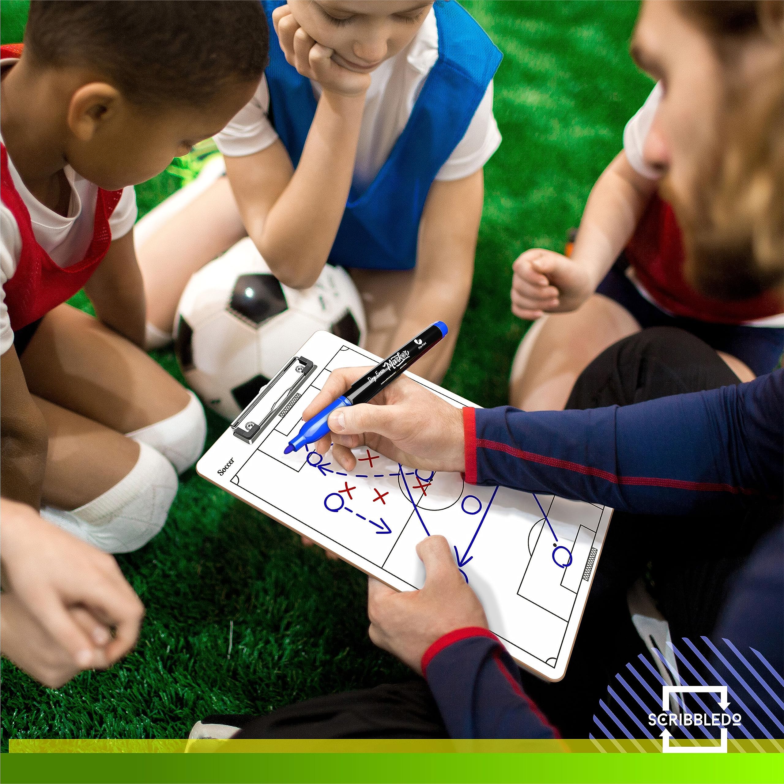 Scribbledo Soccer Dry Erase Coaching Board 15"x9" Soccer Whiteboard for Coaches Soccer Coaching Equipment Accessories Tactics Field Board Clipboard The Perfect Coach Gifts