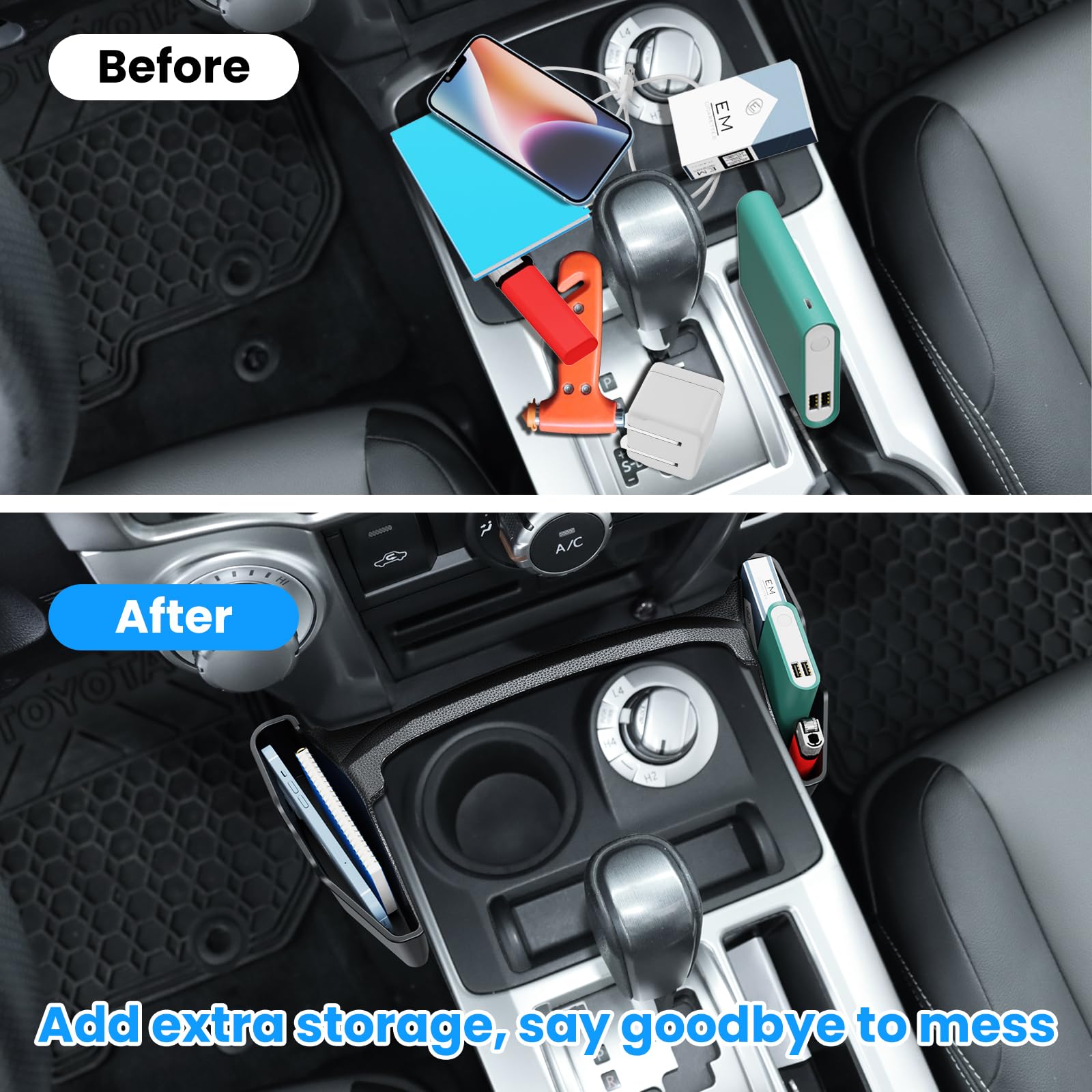 DIAMOOKY Upgraded 2PCS Center Console Organizer Compatible with Toyota 4Runner 2024 2023 2022 2021 2020 2019-2010 Gear Shift Organizer Tray Armrest Storage Box 5th Gen 4 Runner Interior Accessories