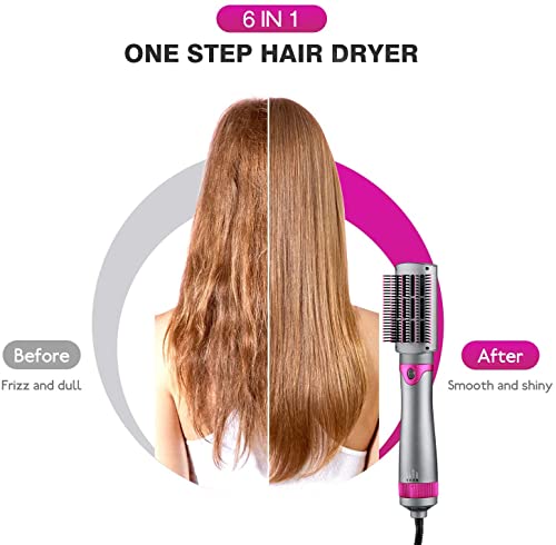 6 in 1 Hair Dryer Brush and Volumizer, Detachable Hair Dryer Styler, One-Step Hot Air Brush for Straightening Curling Drying Combing Styling