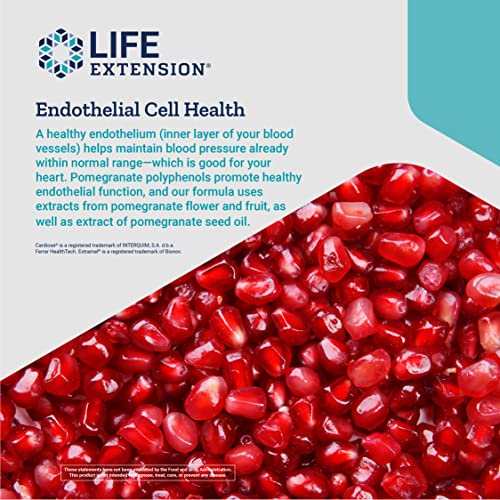 Life Extension Endothelial Defense Pomegranate Plus โ Pomegranate Seed, Flower And Fruit Extract Formula Supplement for Heart and Endothelial Health โ Gluten-Free, Non-GMO โ 60 Softgels