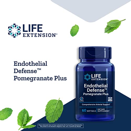 Life Extension Endothelial Defense Pomegranate Plus โ Pomegranate Seed, Flower And Fruit Extract Formula Supplement for Heart and Endothelial Health โ Gluten-Free, Non-GMO โ 60 Softgels