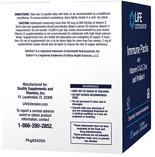 Life Extension - Immune Packs with Vitamin C & D, Zinc and Probiotic (30 Packs)