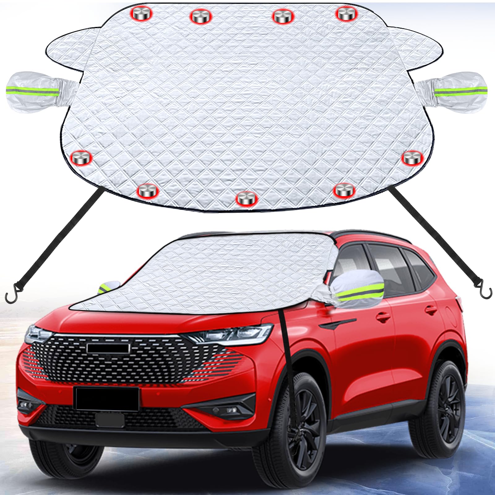 Car Windshield Snow Cover for Ice and Snow,Winter Car Snow Cover with Magnetic Edges and Windproof Webbing Straps,Windscreen Frost Protector Covers,for Most Car SUV RV Vans and Trucks (65'' X 49.6'')