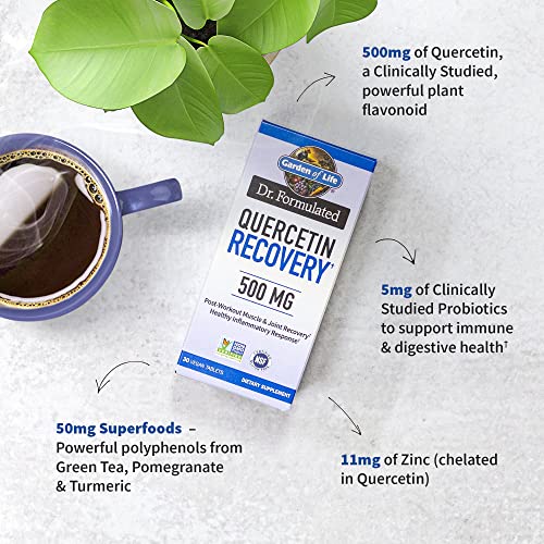 Garden of Life Quercetin Post Workout Recovery with Zinc, Turmeric & Green Tea โ Dr Formulated โ Healthy Inflammatory Response & Joint Support - Gluten Free, Non GMO, Carbon Neutral โ 30 Tablets