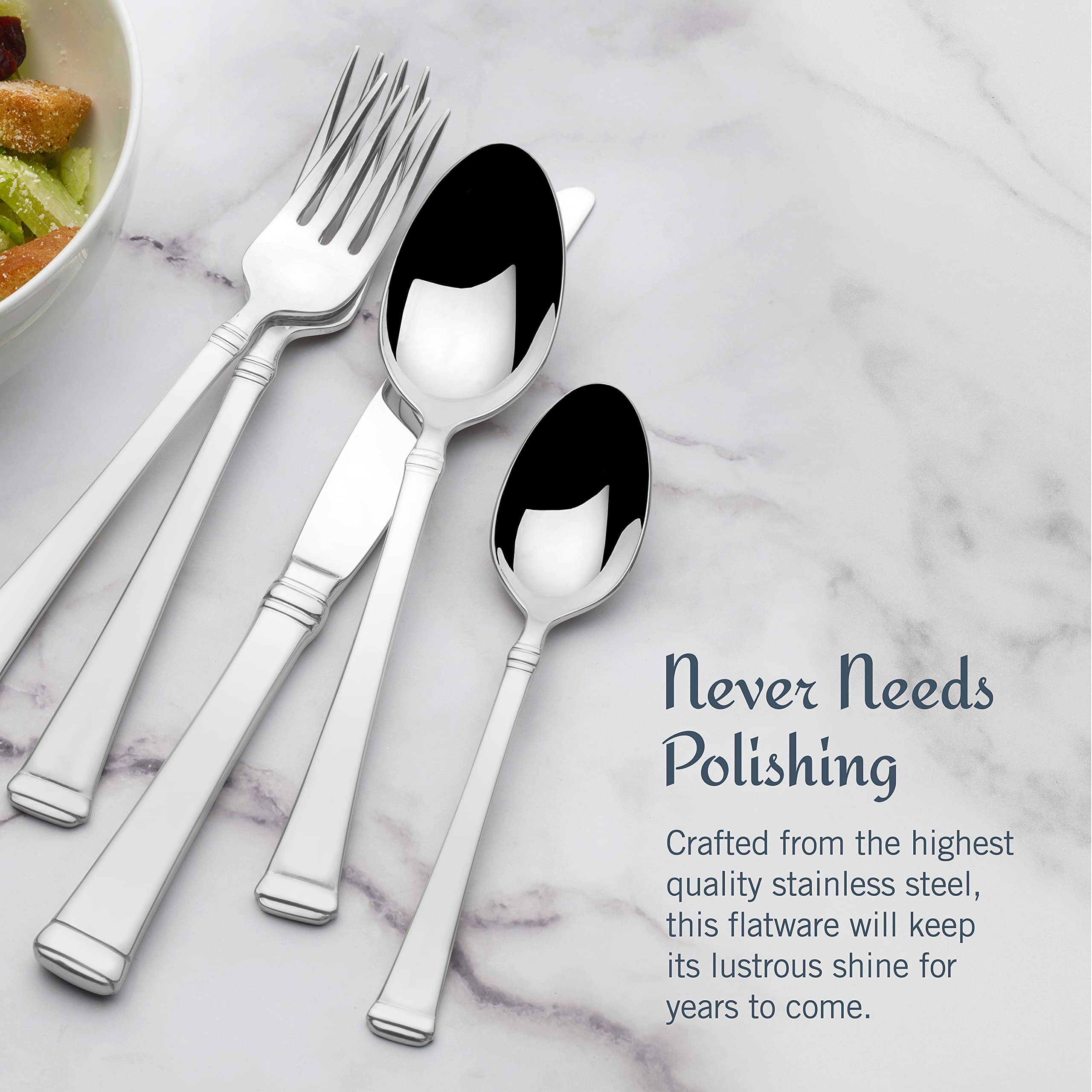 Mikasa Harmony 65 Piece Silverware Set, 18.10 Polished Mirror Stainless Steel, Service for 12 with Set