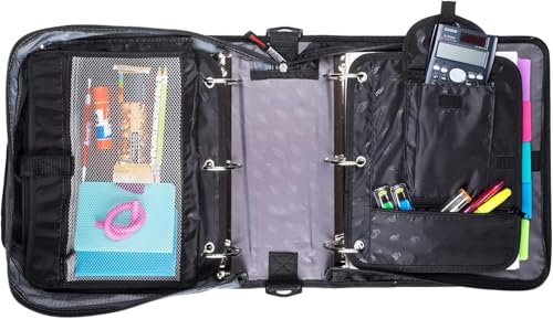 Case-it Dual Zipper Binder Backpack - 2 Inch D-Rings- 4-Inch Capacity w/Hold Down Pages, [Red] Dual-301