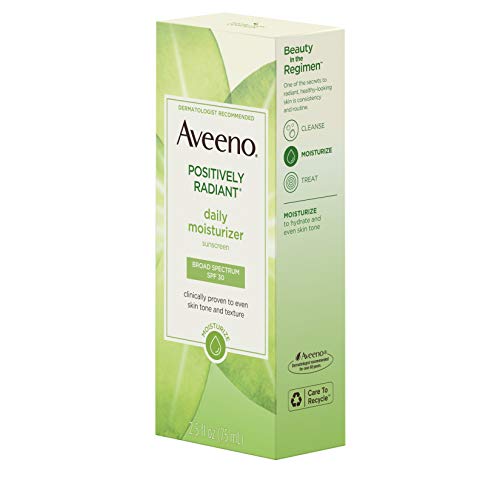 Aveeno Positively Radiant Daily Facial Moisturizer with Total Soy Complex and Broad Spectrum SPF 30 Sunscreen, Oil-Free and Non-Comedogenic, 2.5 fl. oz