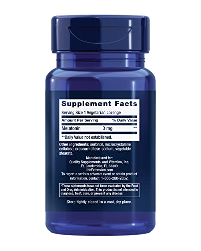 Life Extension Melatonin 3 mg Lozenges - Support Healthy & Restful Sleep, Immune Health & Circadian Rhythms - Melatonina Supplement - Non-GMO, Gluten-Free, Vegetarian - 60 Fast Dissolve Lozenges