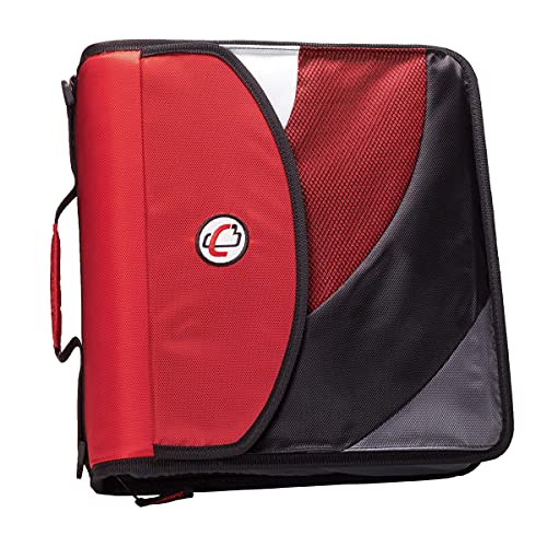 Case-it Dual Zipper Binder Backpack - 2 Inch D-Rings- 4-Inch Capacity w/Hold Down Pages, [Red] Dual-301