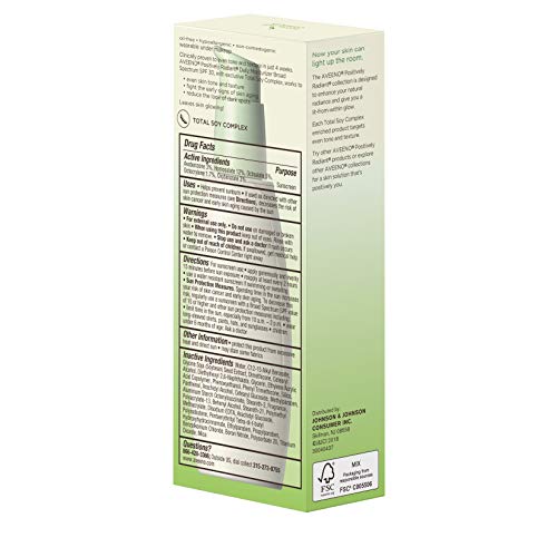Aveeno Positively Radiant Daily Facial Moisturizer with Total Soy Complex and Broad Spectrum SPF 30 Sunscreen, Oil-Free and Non-Comedogenic, 2.5 fl. oz