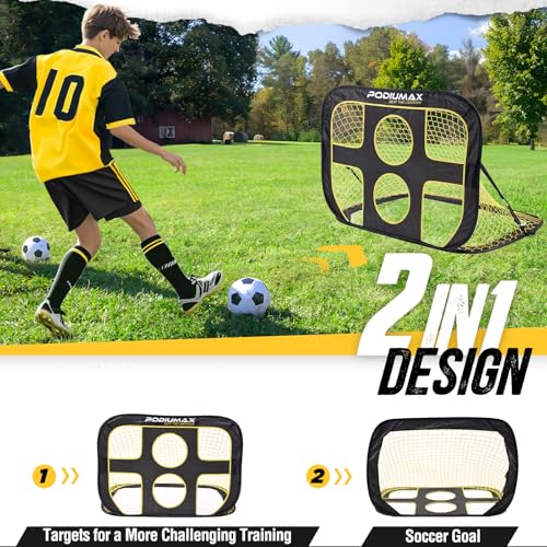 PodiuMax 2 in 1 Pop Up Soccer Goal - Indoor Outdoor Soccer Target Net for Improving Passing and Shooting Accuracy | Portable with Carrying Bag