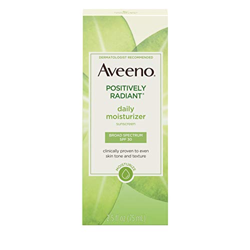 Aveeno Positively Radiant Daily Facial Moisturizer with Total Soy Complex and Broad Spectrum SPF 30 Sunscreen, Oil-Free and Non-Comedogenic, 2.5 fl. oz