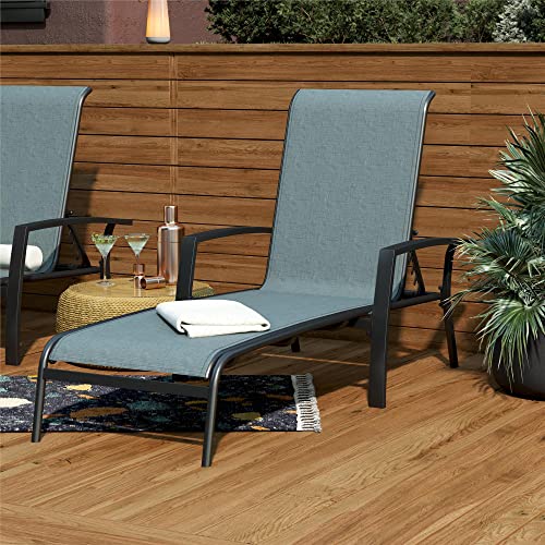 Cosco Outdoor Adjustable Aluminum Chaise Lounge Patio Furniture Set, 2-Pack, Black and Blue