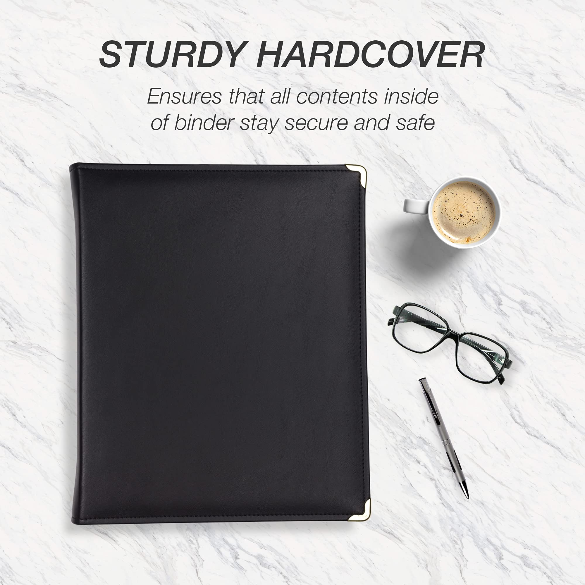 Samsill Classic Professional Binder, 3 Ring Binder with 1.5 Inch Brass Round Rings and Zipper Closure, Portfolio Binder, Brass Corner Accents, Black