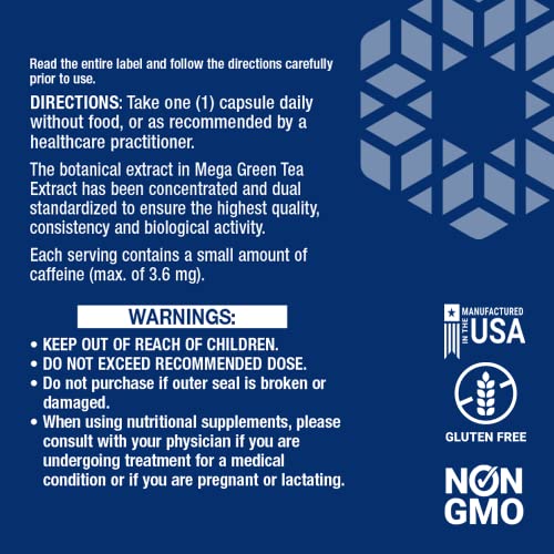 Life Extension Mega Green Tea Extract (98% Polyphenols) Decaffeinated, More Polyphenol Egcg Than The Equivalent Of Several Cups Of Green Tea - Vegetarian- Non-GMO, 100 Vegetarian Capsules