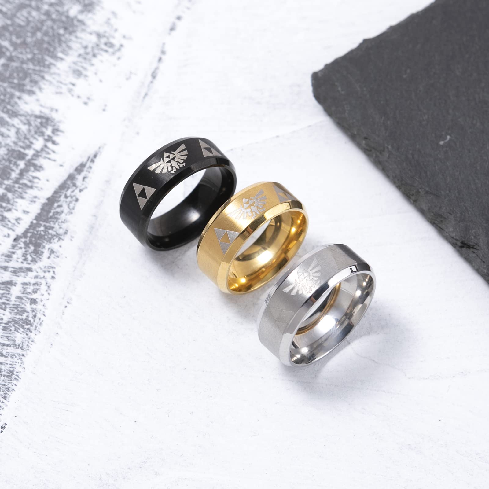 Winssigma Stainless Steel Ring for Men, Triangle Pendant Necklace Cosplay Jewelry Set for Gaming Enthusiast(Black #11)