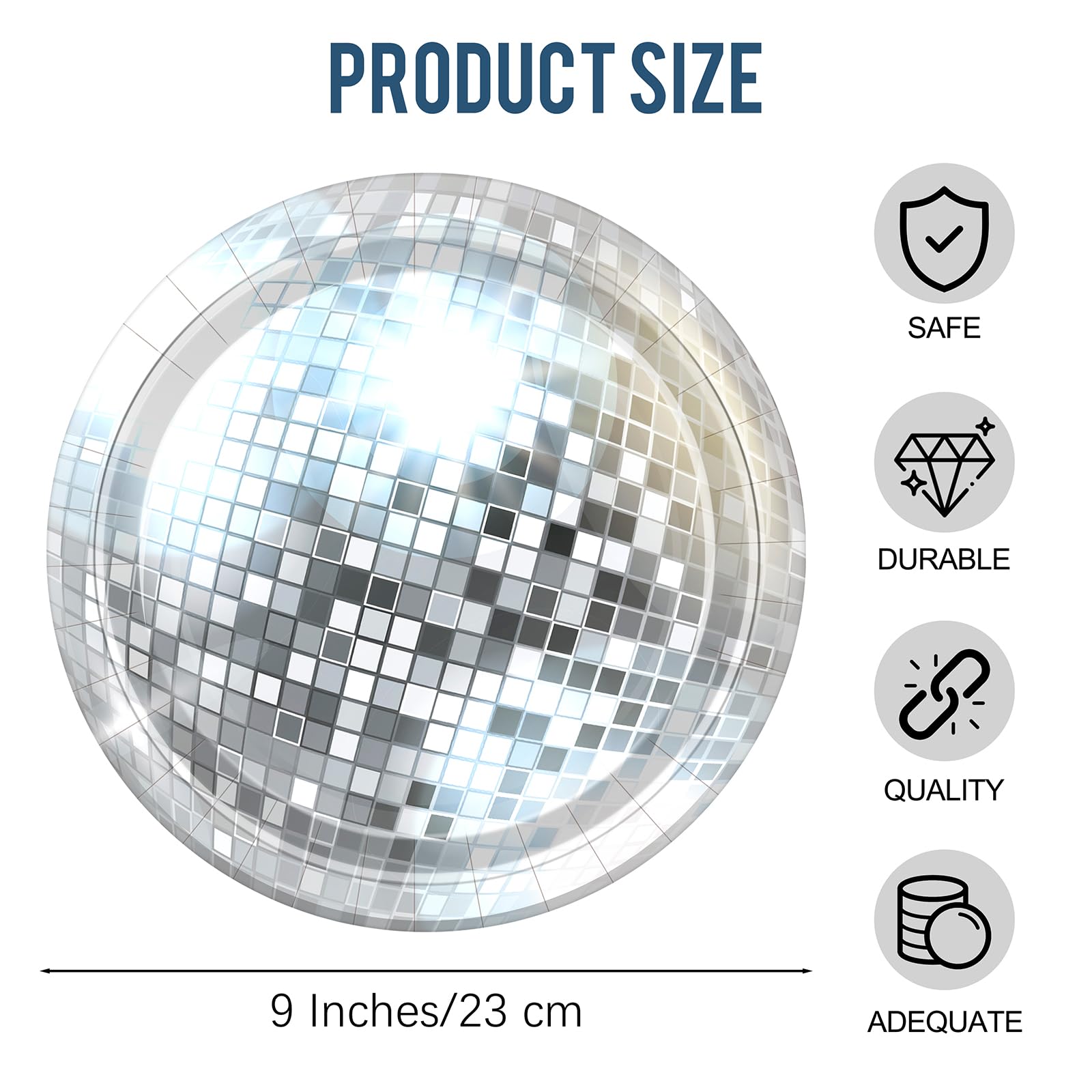 durony 150 Pieces Silver Disco Ball Paper Dinner Plates 70s Silver Foil Disposable 9-Inch Plates 80s 90s Disco Paper Tableware for Disco Bachelorette Groovy Birthday Wedding Party Decorations