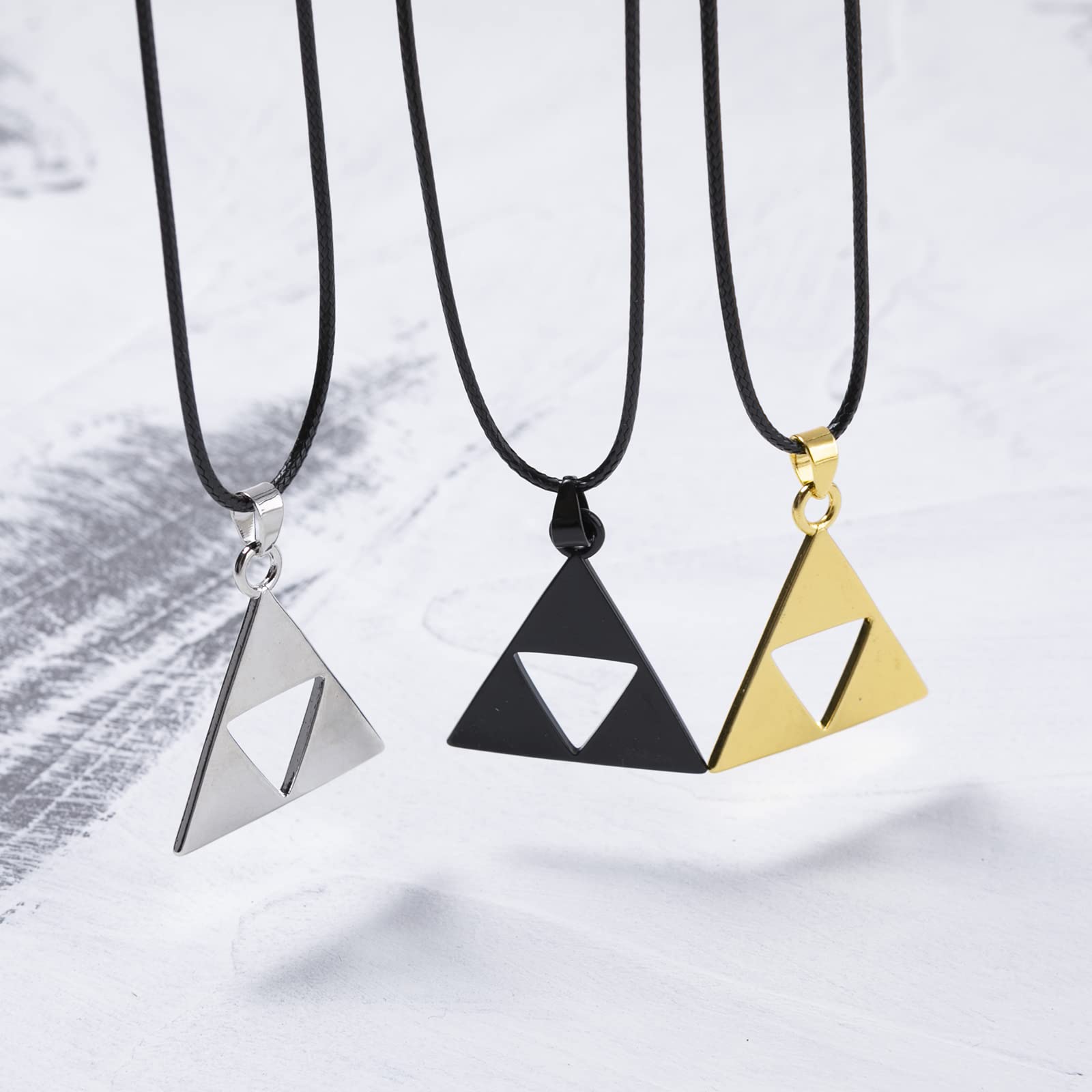 Winssigma Stainless Steel Ring for Men, Triangle Pendant Necklace Cosplay Jewelry Set for Gaming Enthusiast(Black #11)