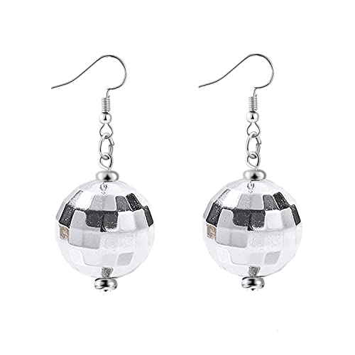 Disco Ball Earrings for Women Disco Earrings for Women Silver Mirrorball Earrings 70s Earrings Easy Match Disco Outfits Women Disco Accessories 70's Halloween Earrings for Women's Costume Accessories