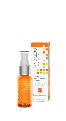 Andalou Naturals Turmeric + C Enlighten Serum, Skin Brightening Serum with Vitamin C & Turmeric, Anti Aging Skin Care, Diminish Sun Damage & Lighten Skin, 1.1 Fl Oz