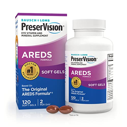 Bausch + Lomb PreserVision AREDS Eye Vitamin & Mineral Supplement, 120 Count Bottle (Soft Gels)