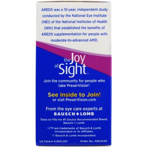 Bausch + Lomb PreserVision AREDS Eye Vitamin & Mineral Supplement, 120 Count Bottle (Soft Gels)