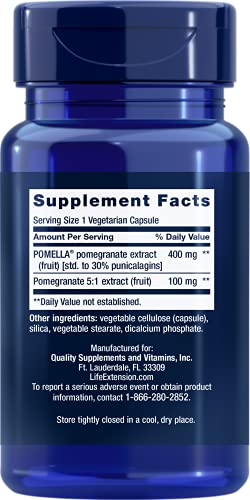 Life Extension Pomegranate Supplement for Cardiovascular Health Support β Non-GMO, Gluten-Free - 30 Vegetarian Capsules