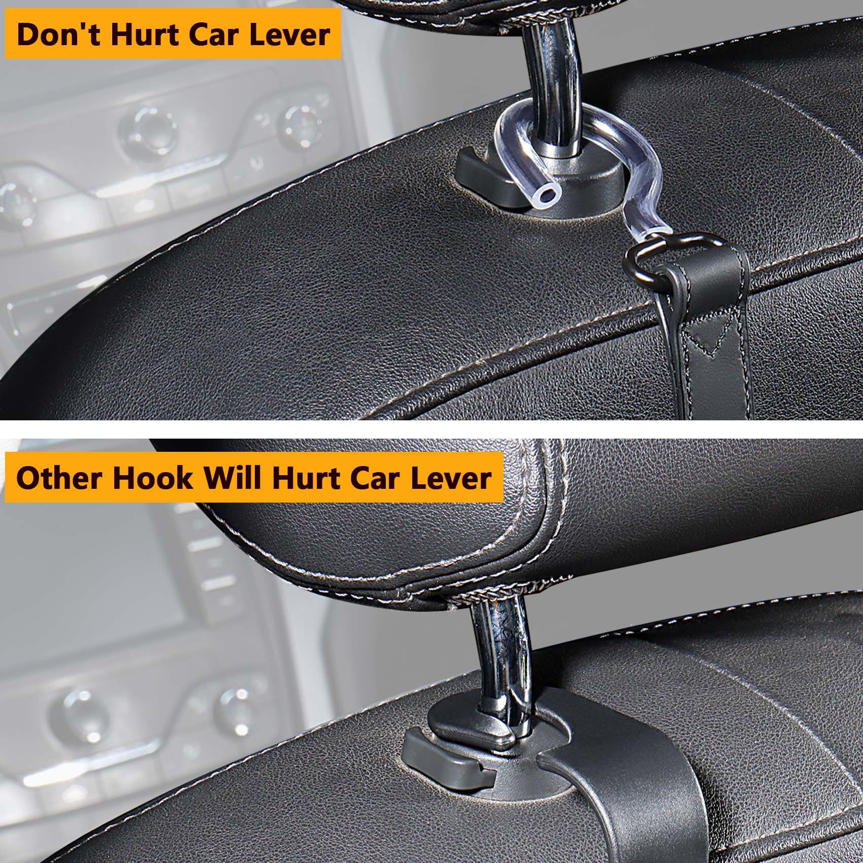 compuda Car Hooks,Car Purse Hook,Car Headrest Hook 2 Pack Leather Headrest Hooks for car accessories,SUS304 Car Bag Hooks(Black)