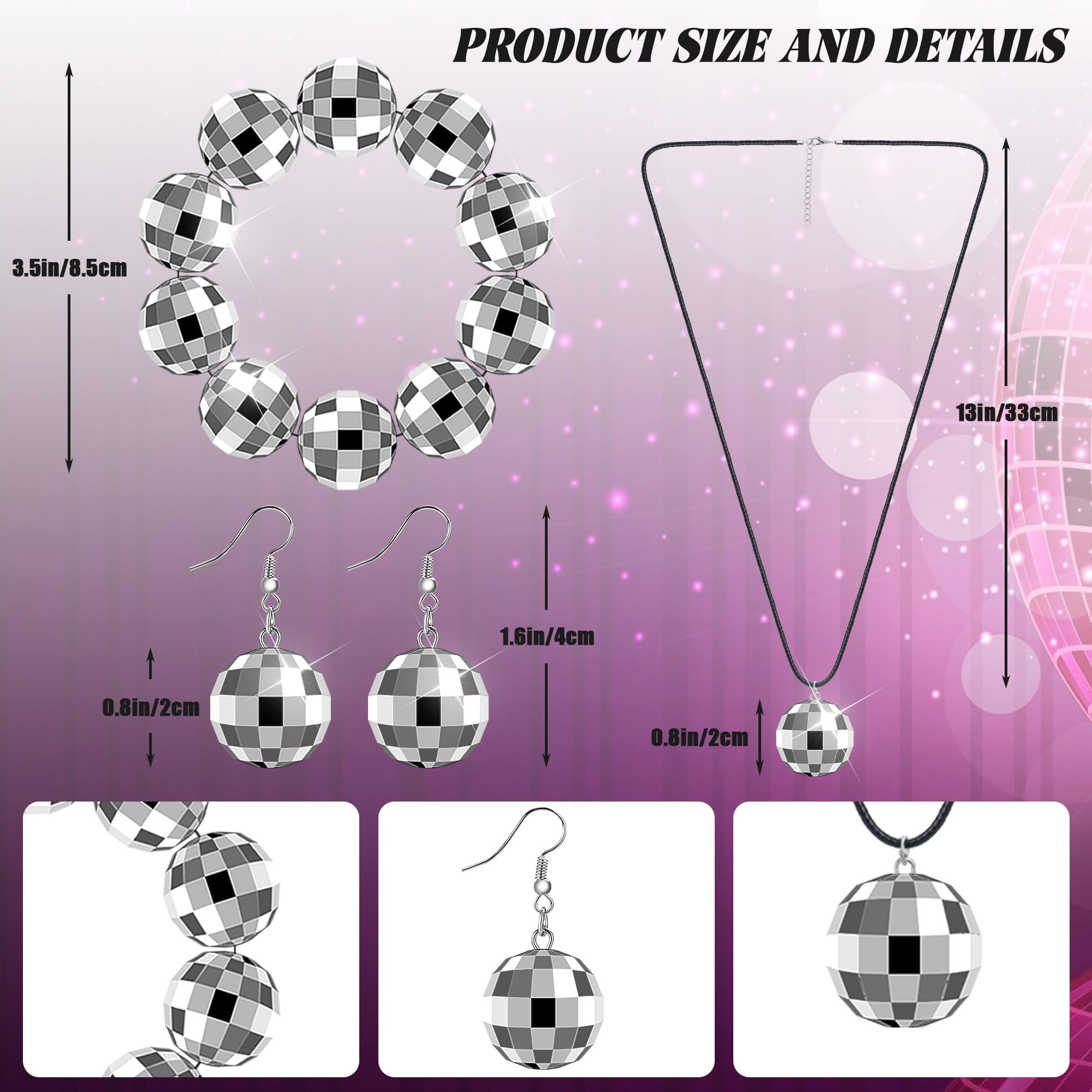 Dreamtop 70s Disco Accessories Women, 70s Disco Costume Set Disco Ball Earrings Bracelet Necklace Sunglasses Sequin Scarf Disco Ball Accessories