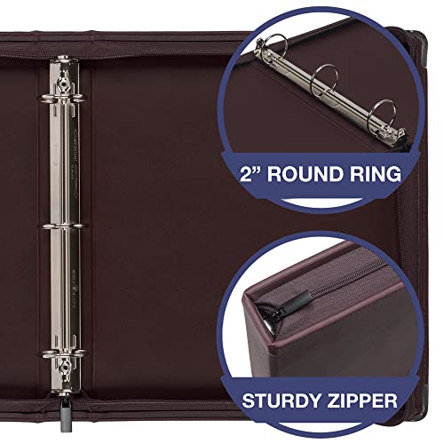 Samsill Classic Professional 3 Ring Zippered Binder, 2 Inch Round Ring, Portfolio Organizer for 8.5x11” Documents, Binder with Zipper, Silver Corner Accents, Burgundy