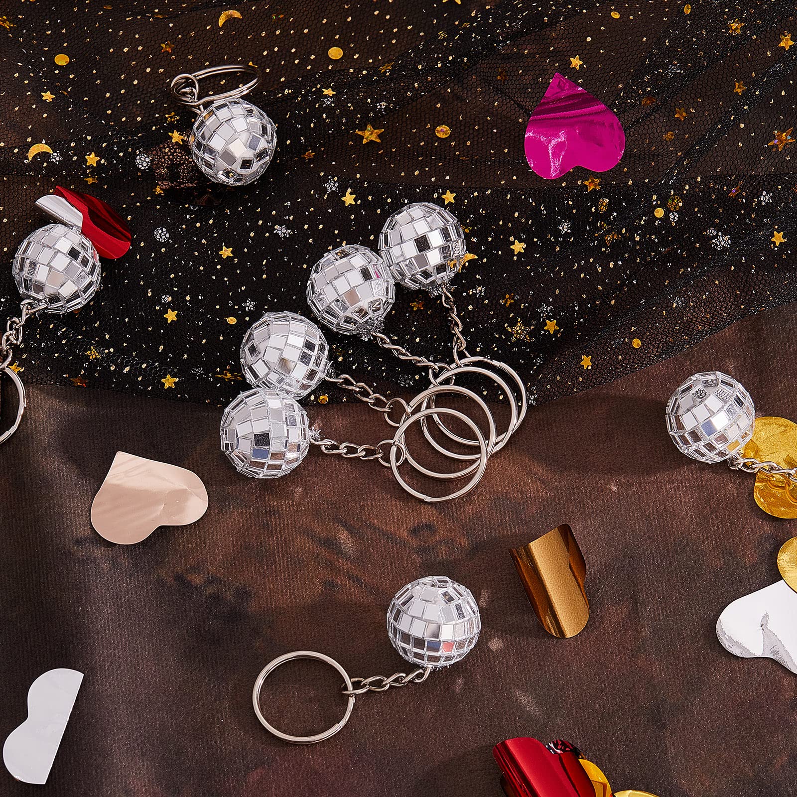 Kigeli 150 Pack Disco Ball Keychain Bulk 0.79'' Discoball Ornaments Silver Disco Accessories for 1970s Disco Party Favor