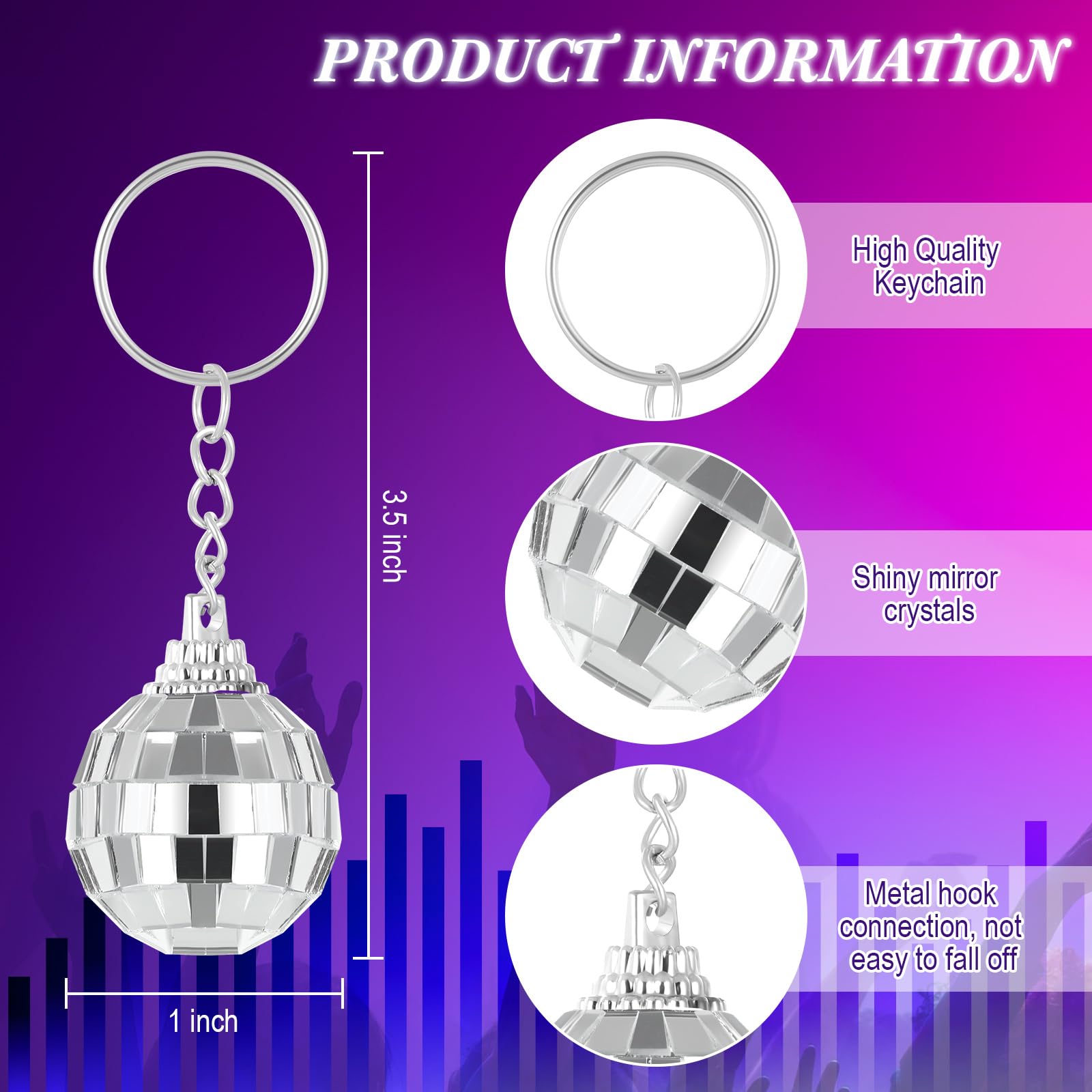 Sasylvia 50 Pcs Mirror Disco Ball Keychain Mini 70s Disco Keychain Bulk Disco Party Favors Small Silver Disco Ball Decorations for 1970s Party Graduation Supplies Birthday Accessories