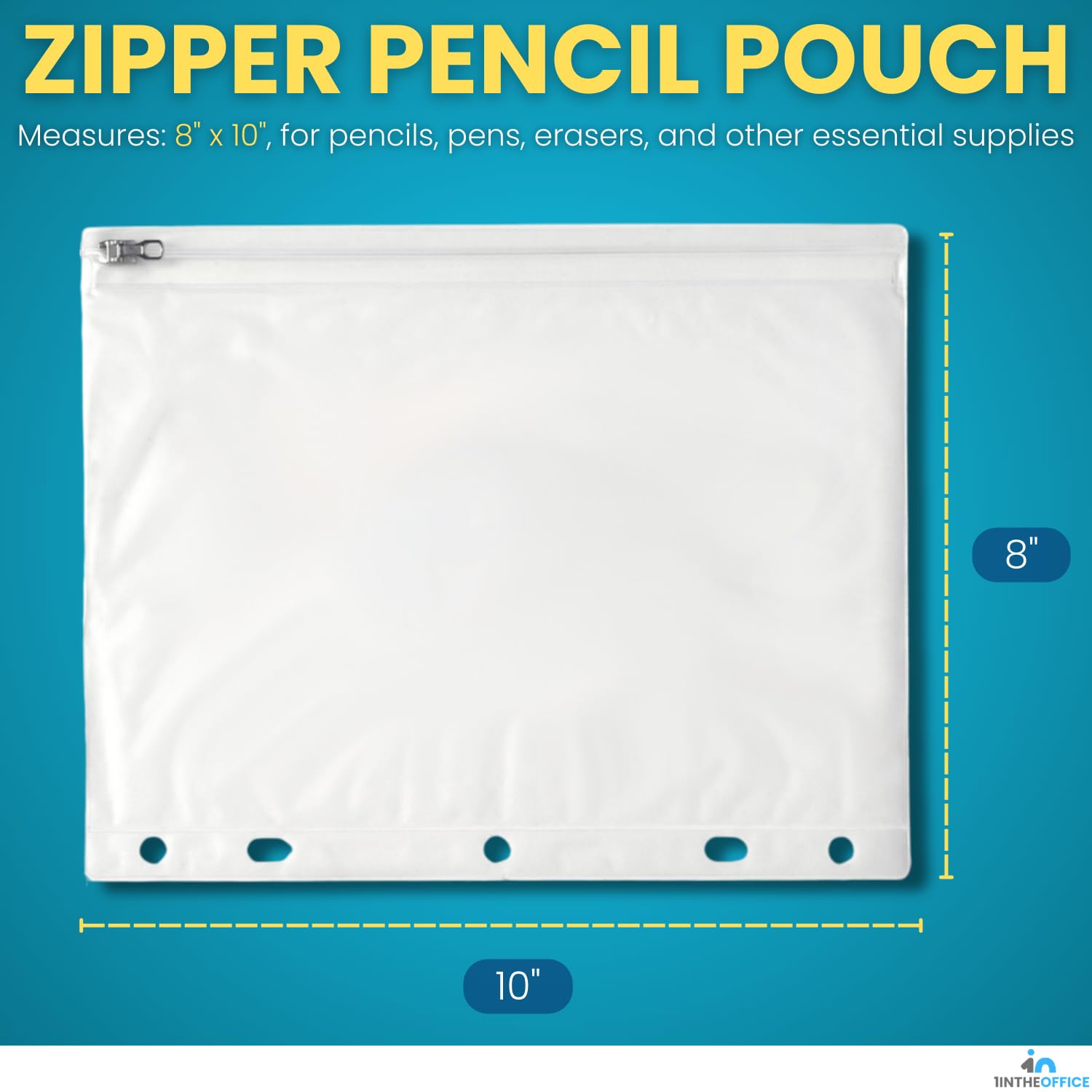 1InTheOffice Pencil Pouch for 3 Ring Binder, Binder Pencil Pouch, Zipper Pencil Pouch, 10" x 8", Clear, 4 Pack