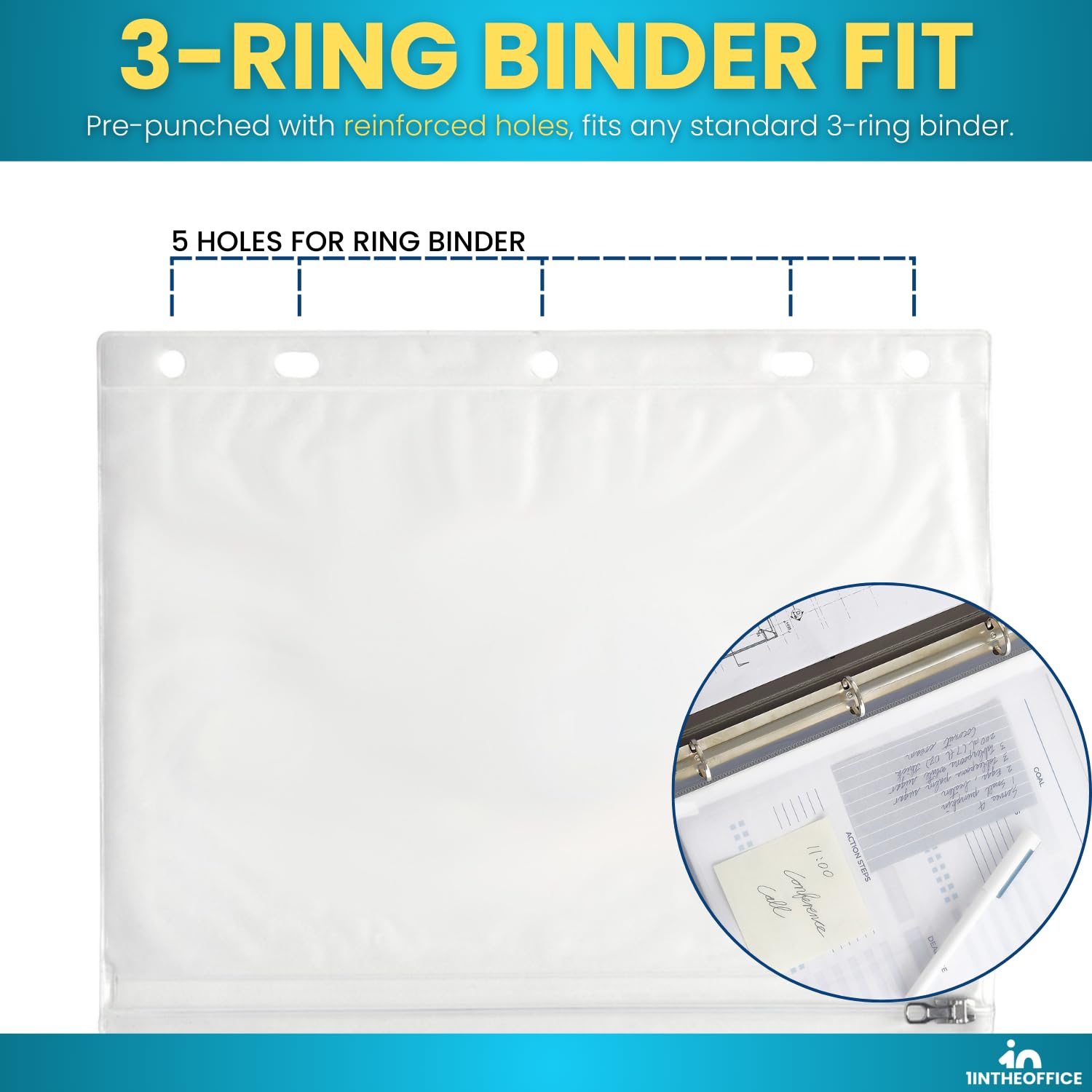 1InTheOffice Pencil Pouch for 3 Ring Binder, Binder Pencil Pouch, Zipper Pencil Pouch, 10" x 8", Clear, 4 Pack