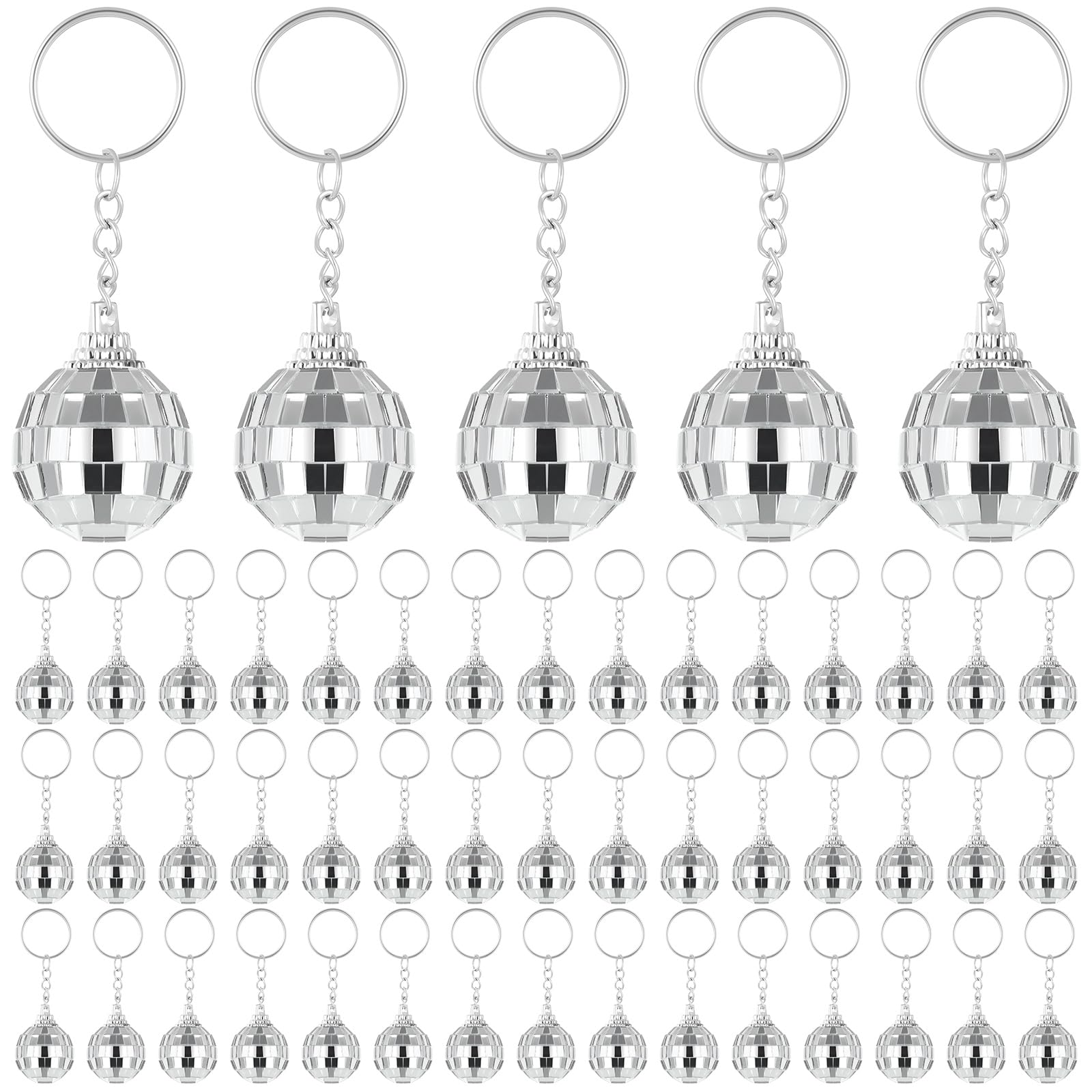 Sasylvia 50 Pcs Mirror Disco Ball Keychain Mini 70s Disco Keychain Bulk Disco Party Favors Small Silver Disco Ball Decorations for 1970s Party Graduation Supplies Birthday Accessories