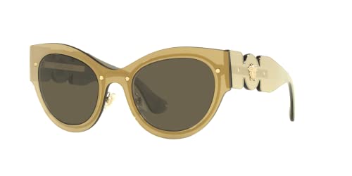 Versace Woman Sunglasses Transparent Brown Mirror Gold Frame, Brown Lenses, 53MM