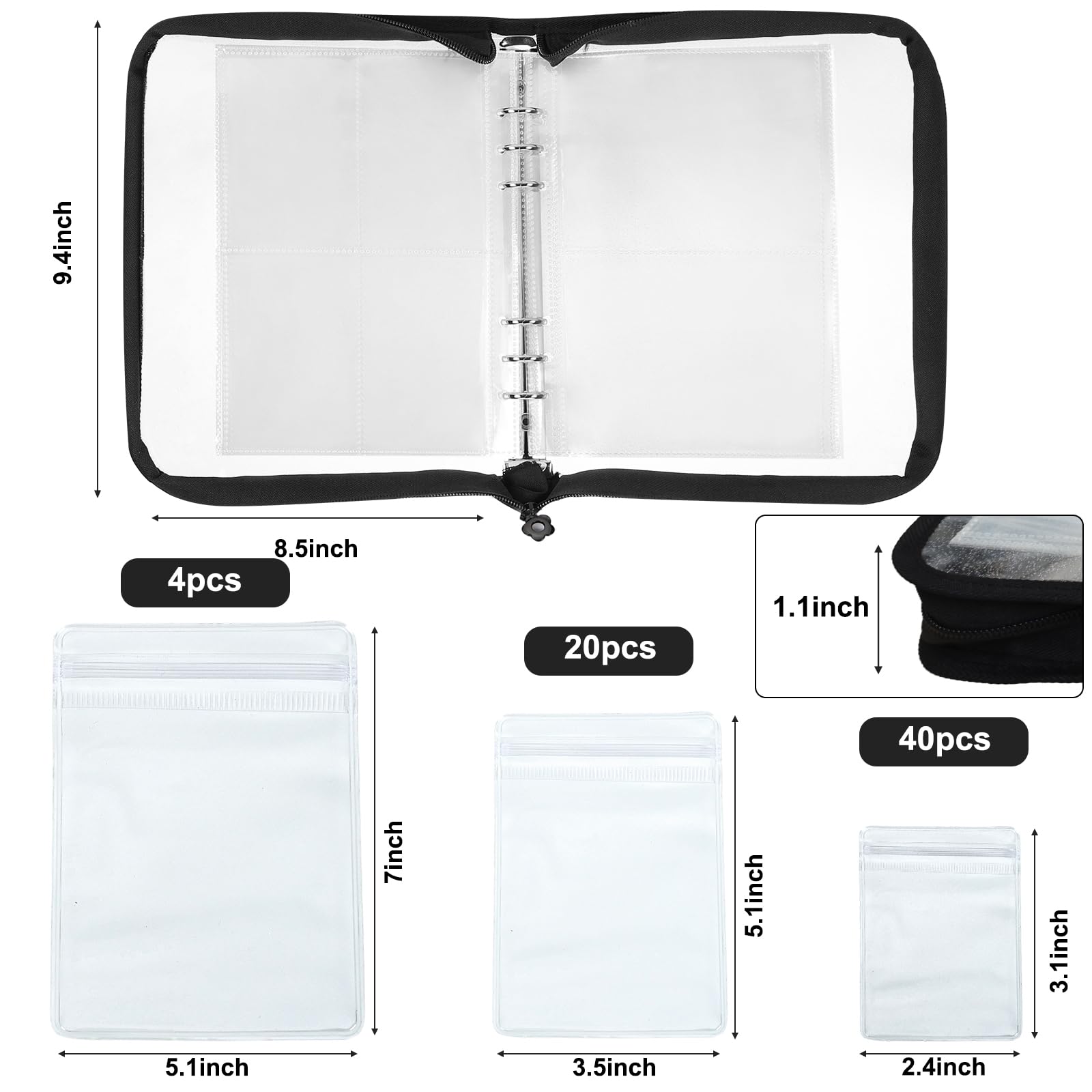 Fixwal Earring Organizer Case, Travel Jewelry Organizer Transparent Jewelry Storage Book Set for Earring Necklace Ring Holder with Small Clear Zippered Pouch (Black)