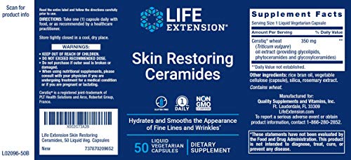 Life Extension Skin Restoring Ceramides, 50 Liquid Veg Caps (Pack of 2) - Non-GMO, Vegan Phytoceramide Supplement