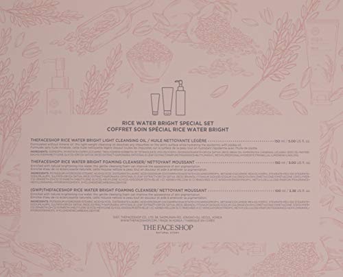 THE FACE SHOP Rice Water Bright Set - Cleanser 150ml + Light Cleansing Oil 150ml + Foam 100ml , 3 Count (Pack of 1)