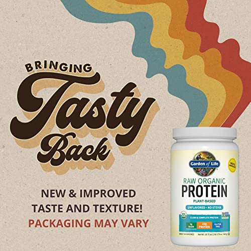Organic Vegan Unflavored Protein Powder - Garden of Life – 22g Complete Plant Based Raw Protein & BCAAs Plus Probiotics & Digestive Enzymes for Easy Digestion, Non-GMO Gluten-Free Lactose Free 1.2 LB