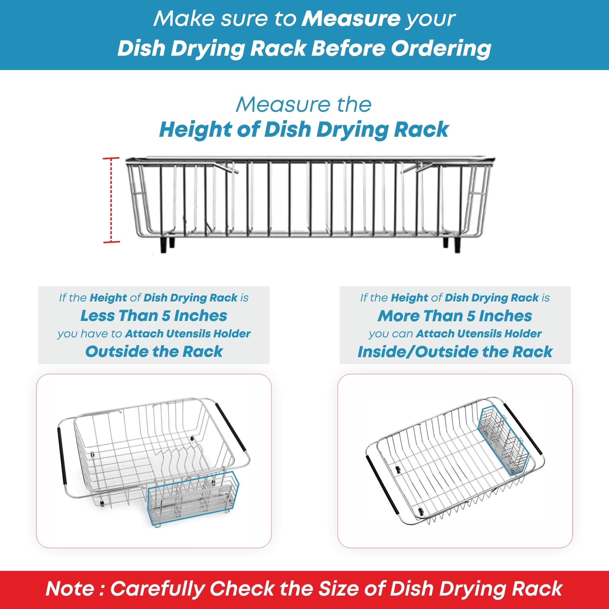 KESOL Sturdy 304 Stainless Steel Utensil Drying Rack Basket Holder with Hooks 3 Divided Compartments, Rust Proof, No Drilling