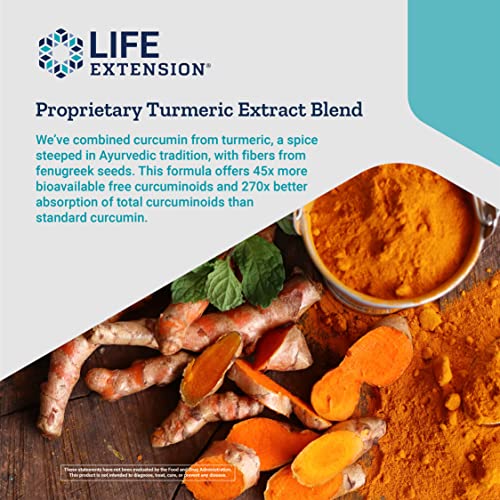 Life Extension Curcumin Elite Turmeric Extract โ 270 x Better Absorption - For Joint Brain and Heart Health - Inflammation Management Supplement โ Non-GMO - 60 Vegetarian Capsules