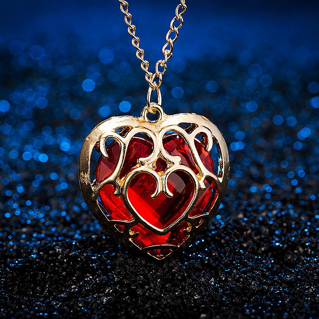 Winssigma Cosplay Necklace and Keychain Jewelry Set for Men and Women, Vintage Pendant Necklace for Fans(Ruby Heart)