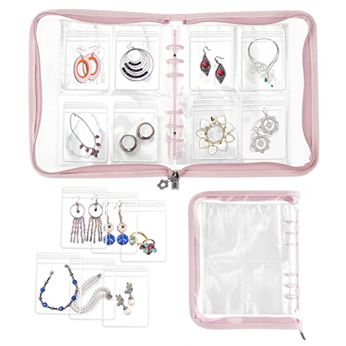 Transparent Jewelry Organizer, Jewelry Storage Book with Pockets, Travel Jewelry Storage Album Binder Zipper Pouch Bag for Necklaces Earrings Ring Display - 80 Grids+80 Anti-Oxidation PVC Bags