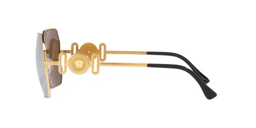 Versace Woman Sunglasses Gold Frame, Brown Mirror Gold Lenses, 58MM